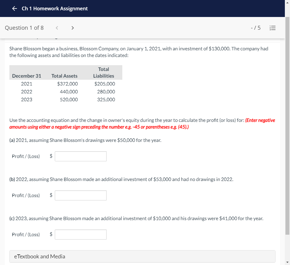 Solved + Ch 1 Homework Assignment Question 1 of 8 - / 5 | Chegg.com