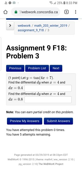 Solved , all 25% 8:33 PM webwork.concordia.ca > webwork math | Chegg.com Solved , all 25% 8:33 PM webwork.concordia.ca > webwork math | Chegg.com