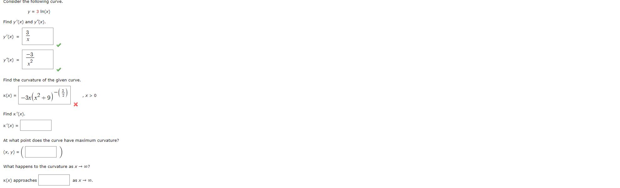 Solved Consider the following curve.q,y=3ln(x) ﻿Find y'(x) | Chegg.com