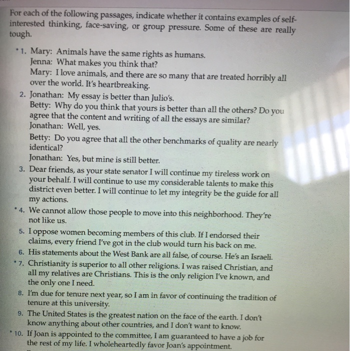 Solved For each of the following passages, indicate whether | Chegg.com