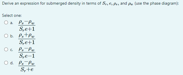 Solved Derive an expression for submerged density in terms | Chegg.com