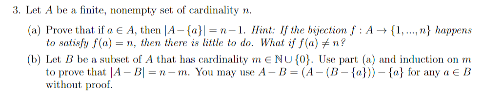 Solved 3 Let A Be A Finite Nonempty Set Of Cardinality N 