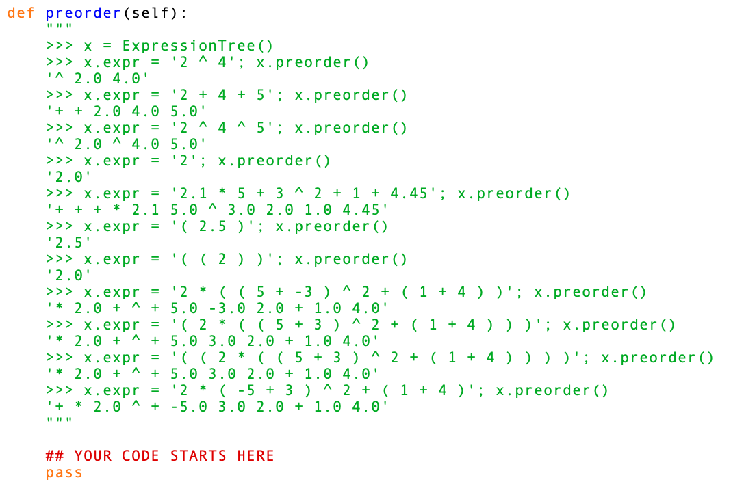 Solved _preorder(self) takes no argument. It builds a string | Chegg.com