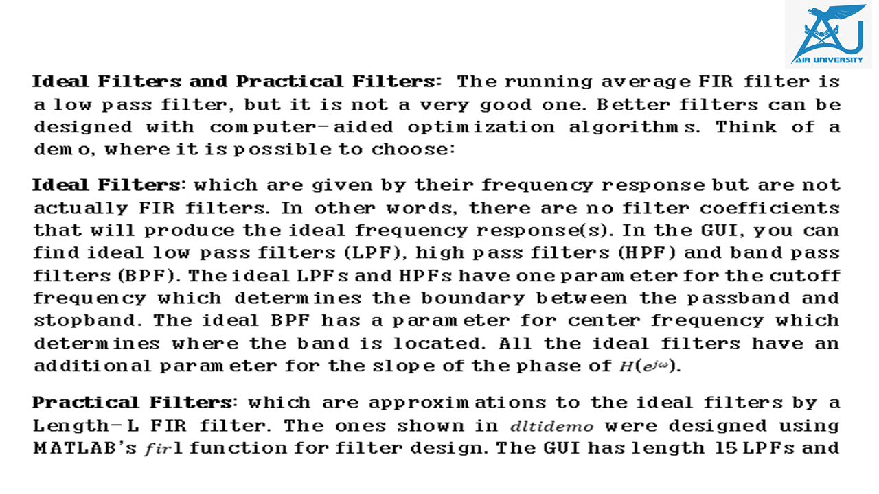 AIR UNIVERSITY Ideal Filters and Practical Filters: | Chegg.com