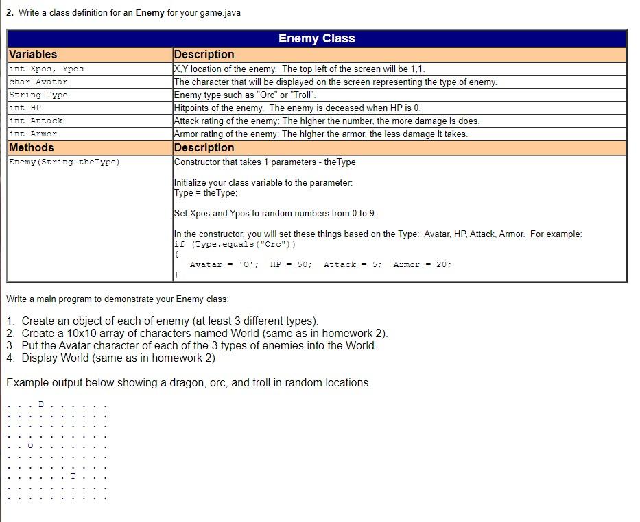 Solved 2. Write a class definition for an Enemy for your | Chegg.com
