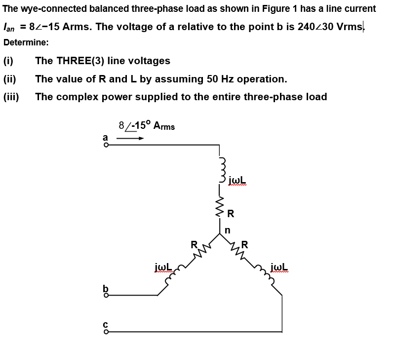 Solved The wye-connected balanced three-phase load as shown | Chegg.com
