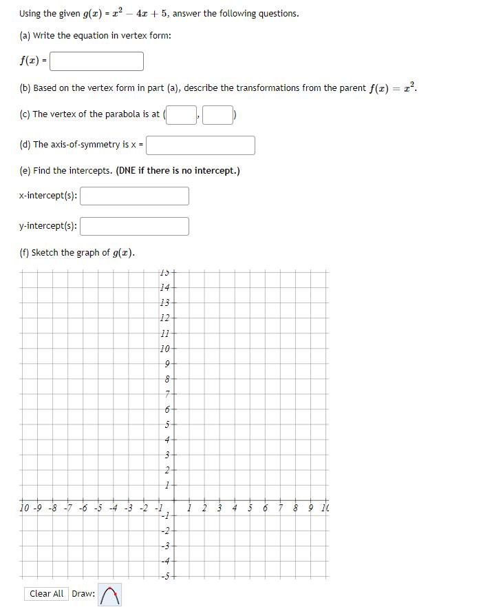 Solved Using the given g(x)=x2−4x+5, answer the following | Chegg.com
