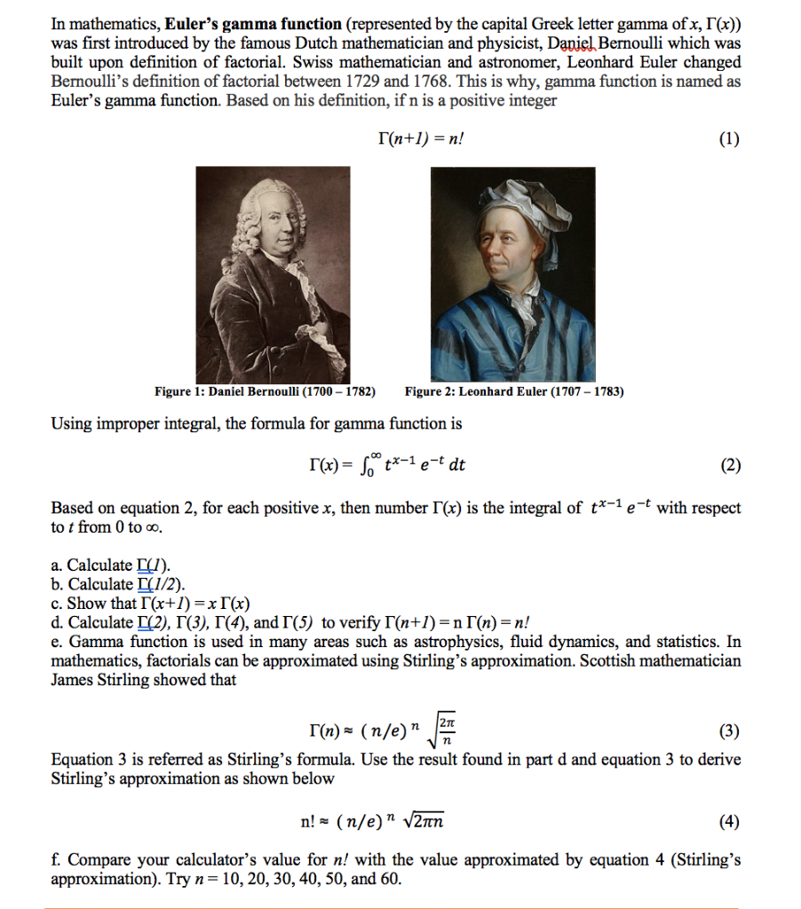 Solved In mathematics, Euler's gamma function (represented | Chegg.com