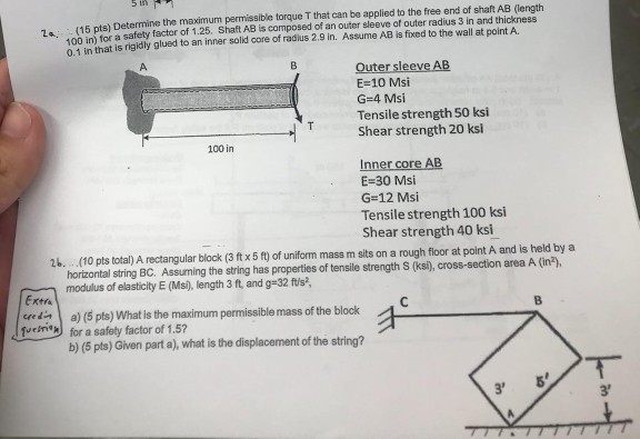 Solved 115 pts) Determine the maximum permissible torque T | Chegg.com