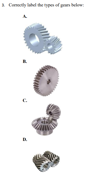 Solved 3. Correctly label the types of gears below: A. B. C. | Chegg.com