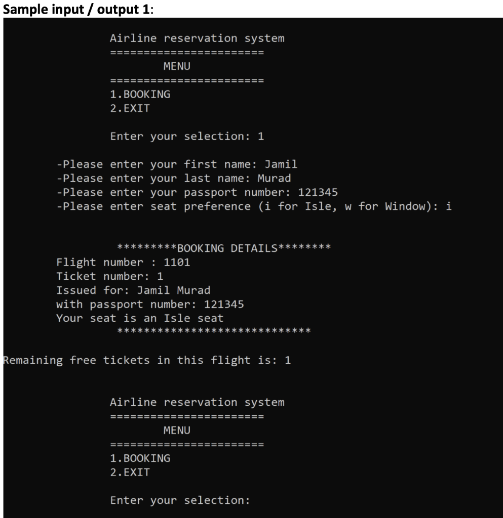 Solved Problem 2: (Airline ticket booking system prototype) | Chegg.com