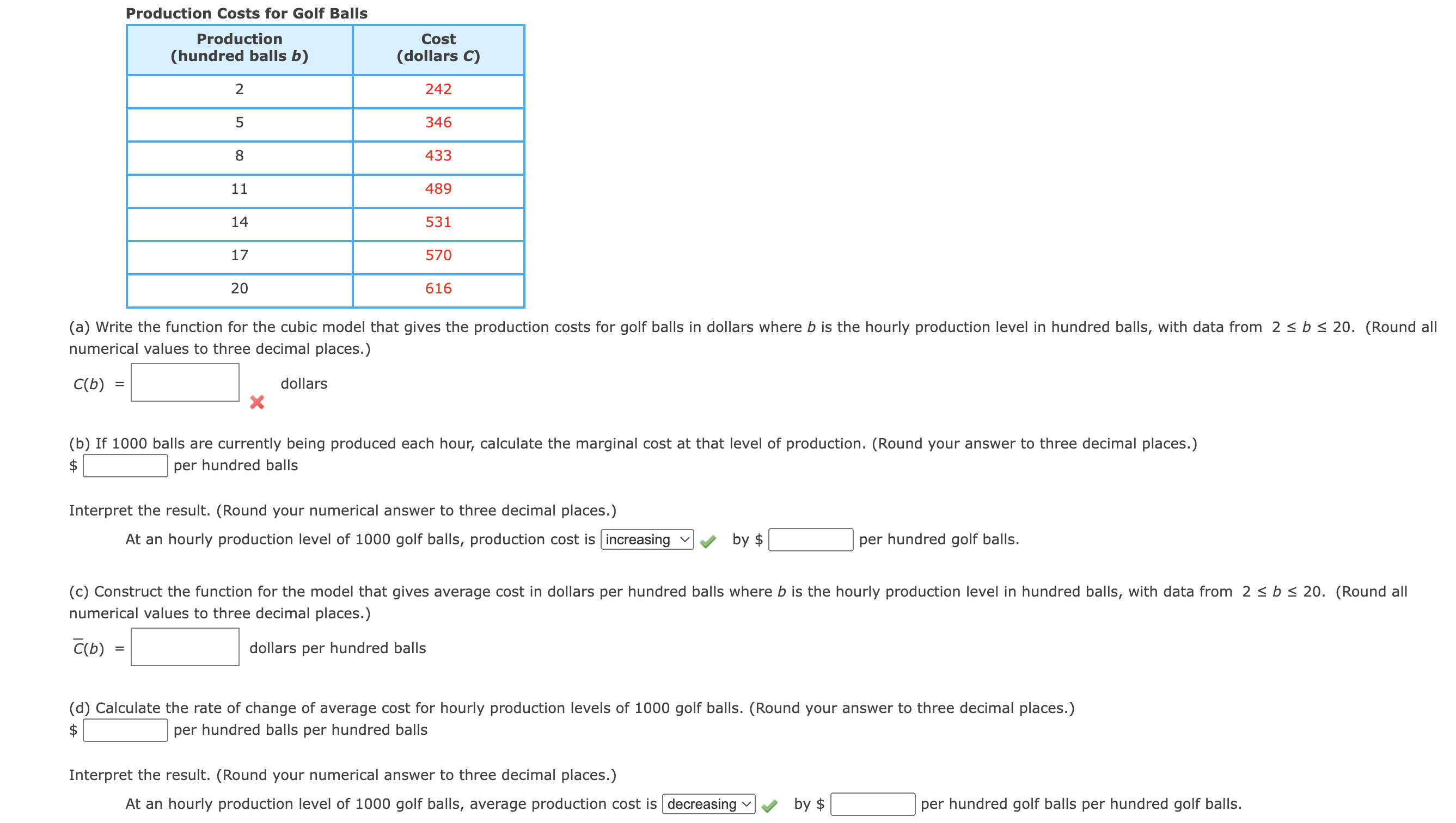 Solved Production Costs For Golf Balls Numerical Values To 9611