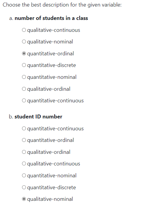 Solved Choose the best description for the given variable: | Chegg.com