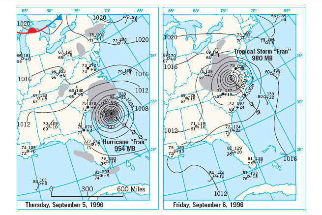 Solved Determine the pressure gradient for Hurricane Fran on | Chegg.com