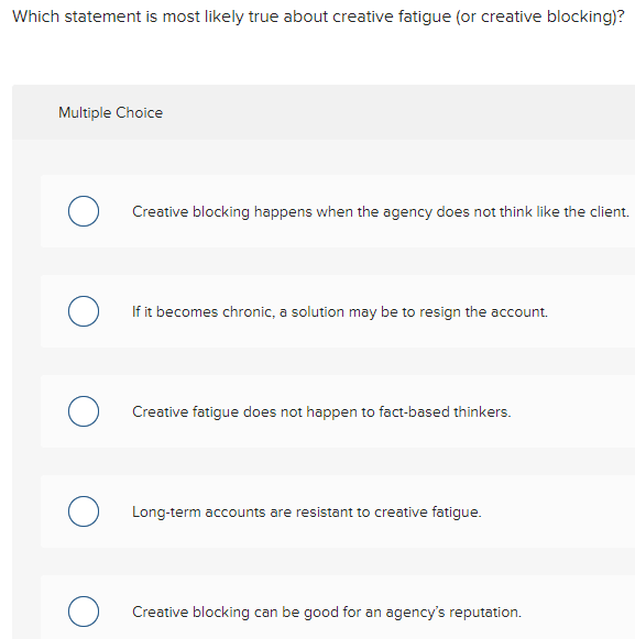 Solved Which statement is most likely true about creative | Chegg.com