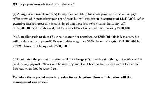 Solved Calculate the expected monetary value for each option | Chegg.com