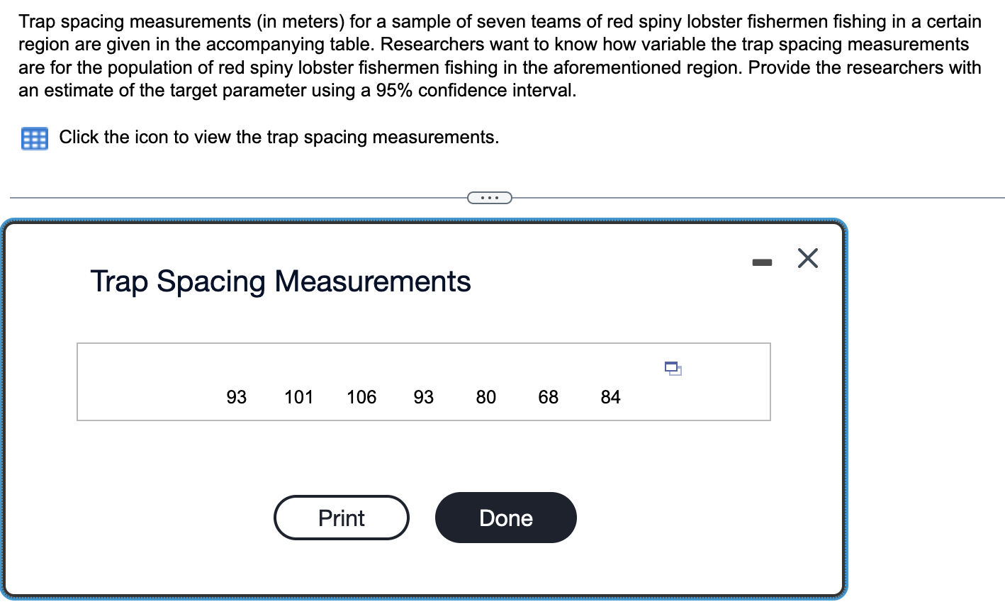 Solved Trap spacing measurements (in meters) for a sample of | Chegg.com