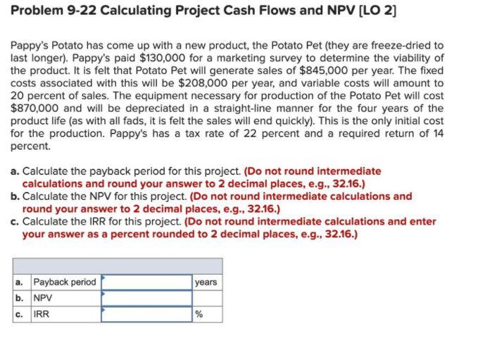 Solved Problem 9-22 Calculating Project Cash Flows and NPV | Chegg.com