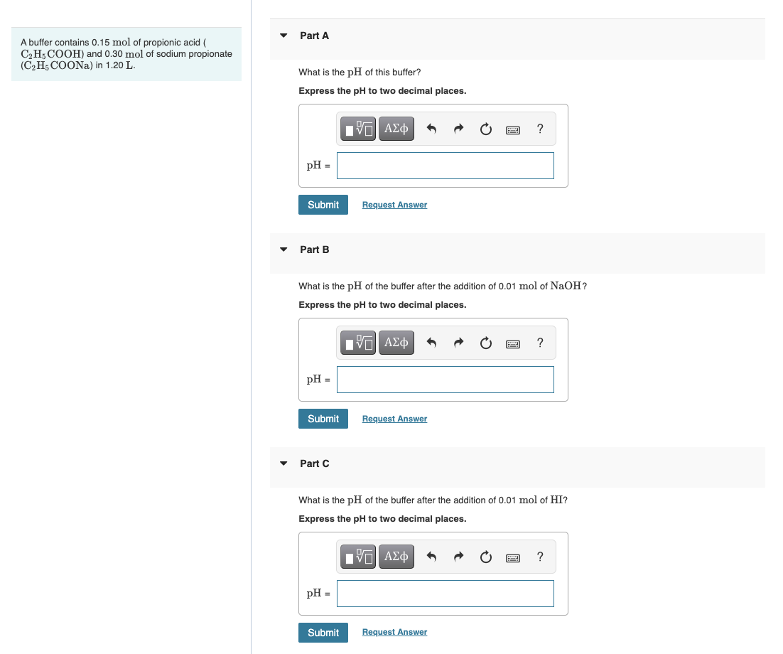 Solved A buffer contains 0.15 mol of propionic acid ( Part A | Chegg.com