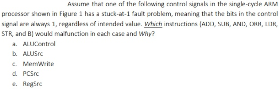 Solved Assume that one of the following control signals in | Chegg.com