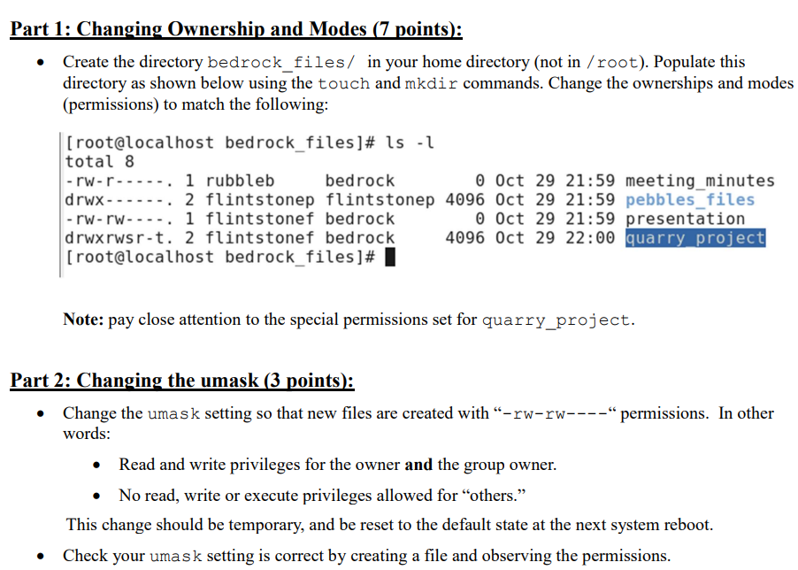 Solved art 1: Changing Ownership and Modes (7 points): - | Chegg.com
