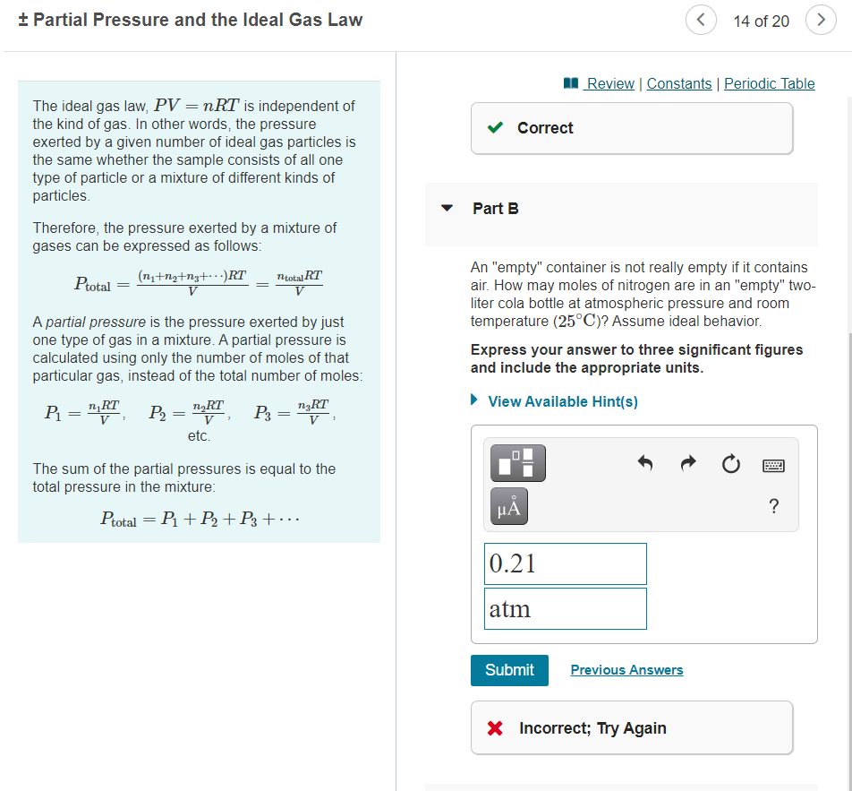 Solved Partial Pressure and the Ideal Gas Law 1 | Chegg.com