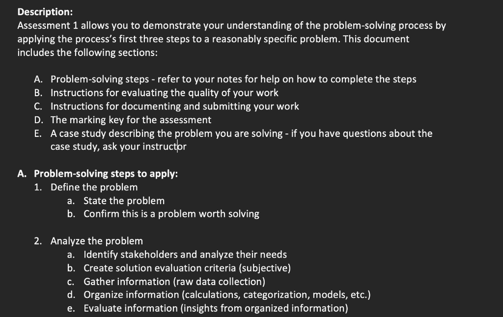 Solved Description: Assessment 1 allows you to demonstrate | Chegg.com