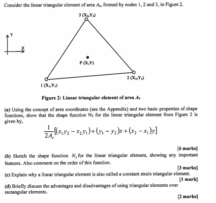 Solved Consider the linear triangular element of arca Ae, | Chegg.com