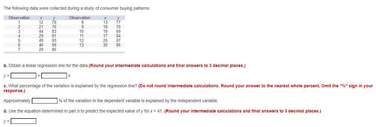Solved The following data were collected during a study of | Chegg.com