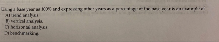 Solved Using a base year as 100% and expressing other years | Chegg.com