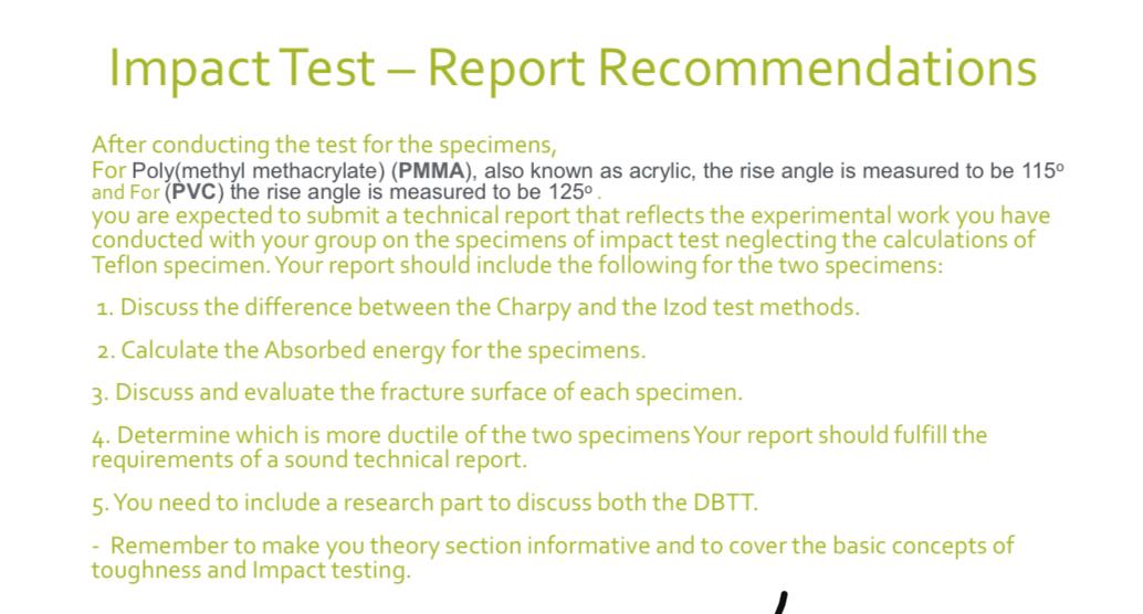 Impact Test - Report Recommendations After conducting | Chegg.com