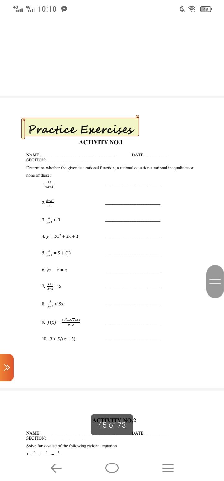 Solved 4G 4G10:10 N. 48 Practice Exercises ACTIVITY NO.1 | Chegg.com