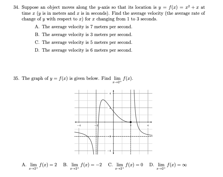 Solved 34 Suppose An Object Moves Along The Y Axis So That
