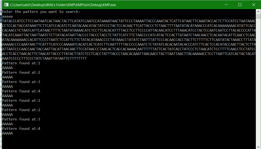 Solved Knuth Morris Pratt Algorithm Help in Visual Studio | Chegg.com