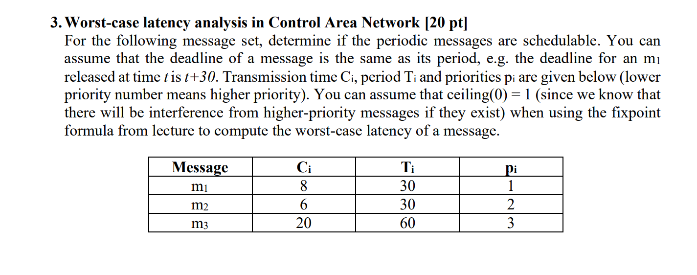 3. Worst-case latency analysis in Control Area | Chegg.com