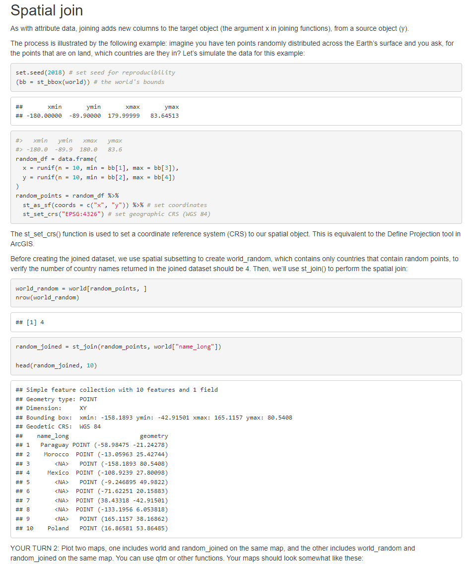 Spatial join As with attribute data, joining adds new | Chegg.com