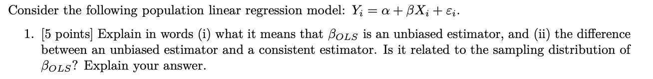 Solved Consider the following population linear regression | Chegg.com