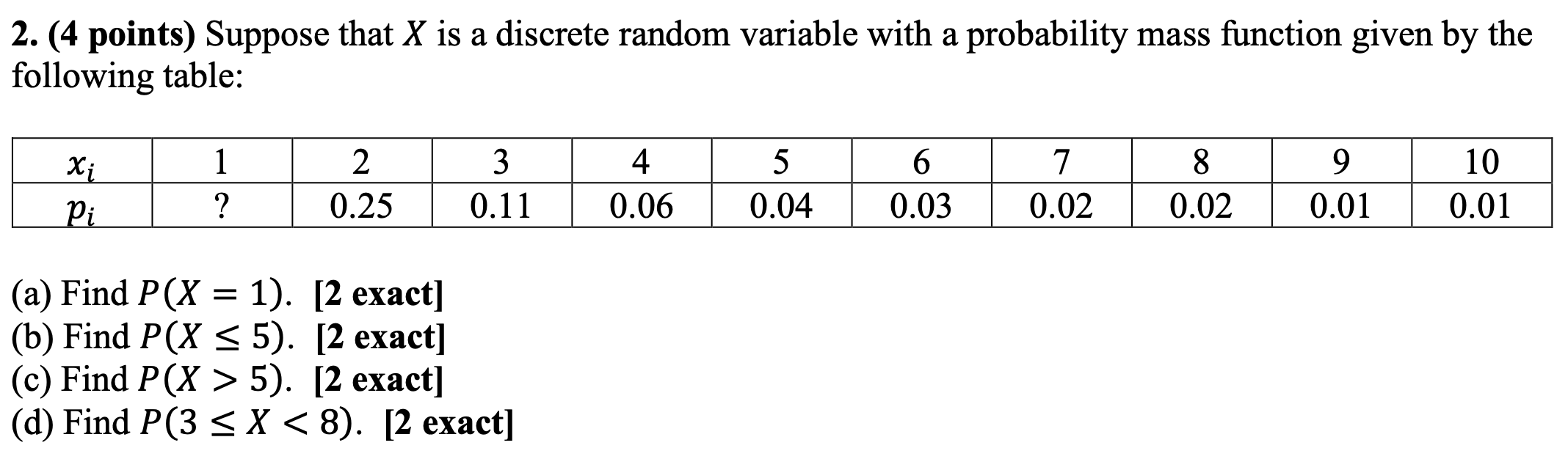 Solved 2. (4 points) Suppose that X is a discrete random | Chegg.com