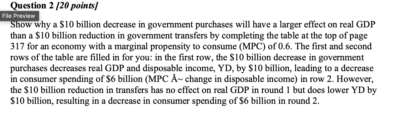 Solved ille Preview Show why a $10 billion decrease in | Chegg.com