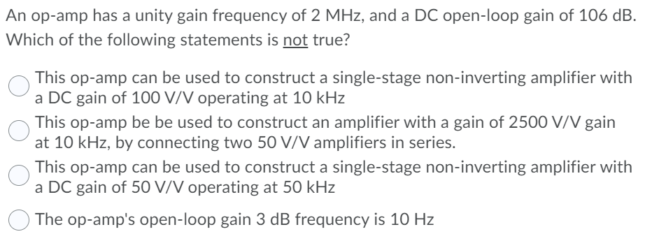 Solved An op-amp has a unity gain frequency of 2 MHz, and a | Chegg.com