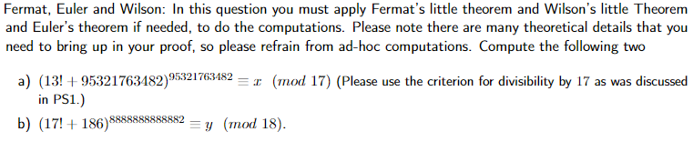 Fermat, Euler and Wilson: In this question you must | Chegg.com