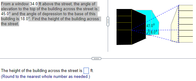 Solved From a window 34.0ft above the street, the angle of | Chegg.com