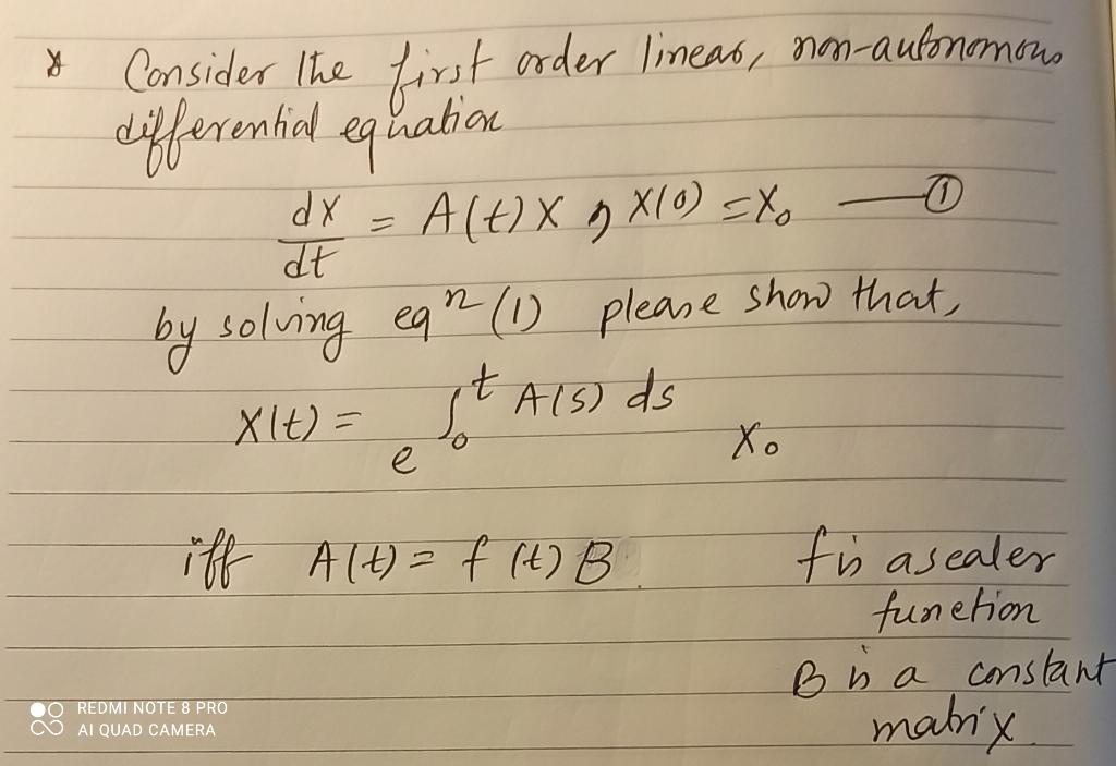 Solved > Consider the first order linear, non-autonomous | Chegg.com