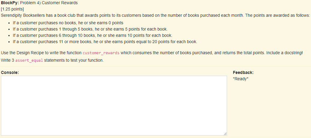 Solved Blockpy Problem 4 Customer Rewards 125 Points 