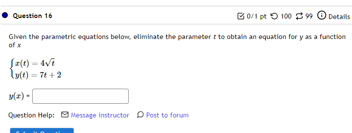 Solved Given the parametric equations below, eliminate the | Chegg.com