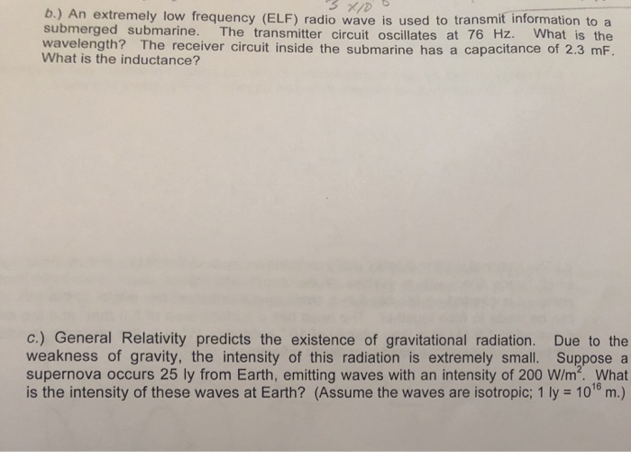Solved b.) An extremely low frequency (ELF) radio wave is | Chegg.com