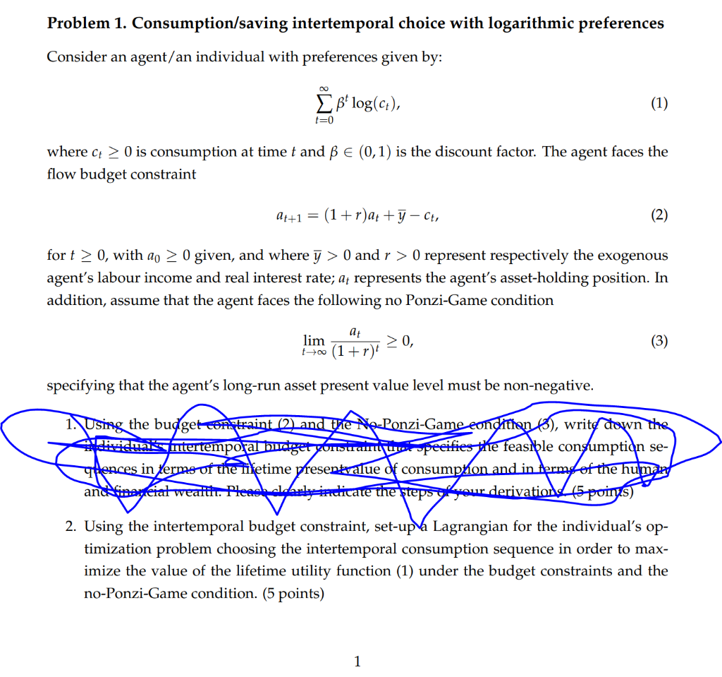 Solved Problem 1. Consumption/saving intertemporal choice | Chegg.com