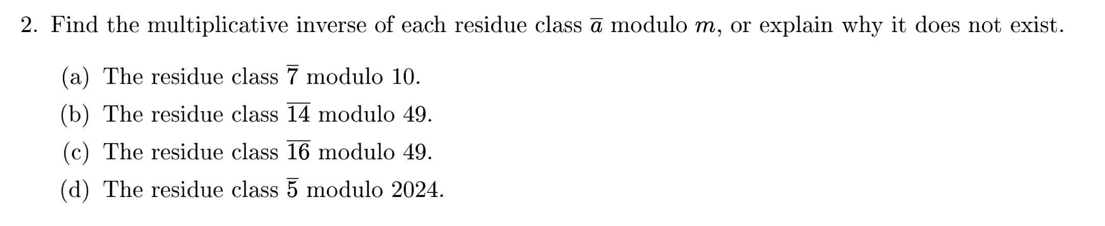 Solved Find the multiplicative inverse of ﻿each residue | Chegg.com