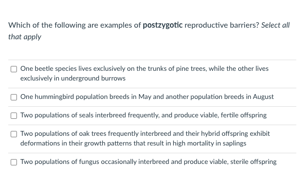 Solved Which of the following are examples of postzygotic | Chegg.com