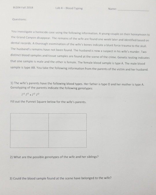 Solved BI204 Fall 2018 Lab 4 -Blood Typing Name Questions | Chegg.com